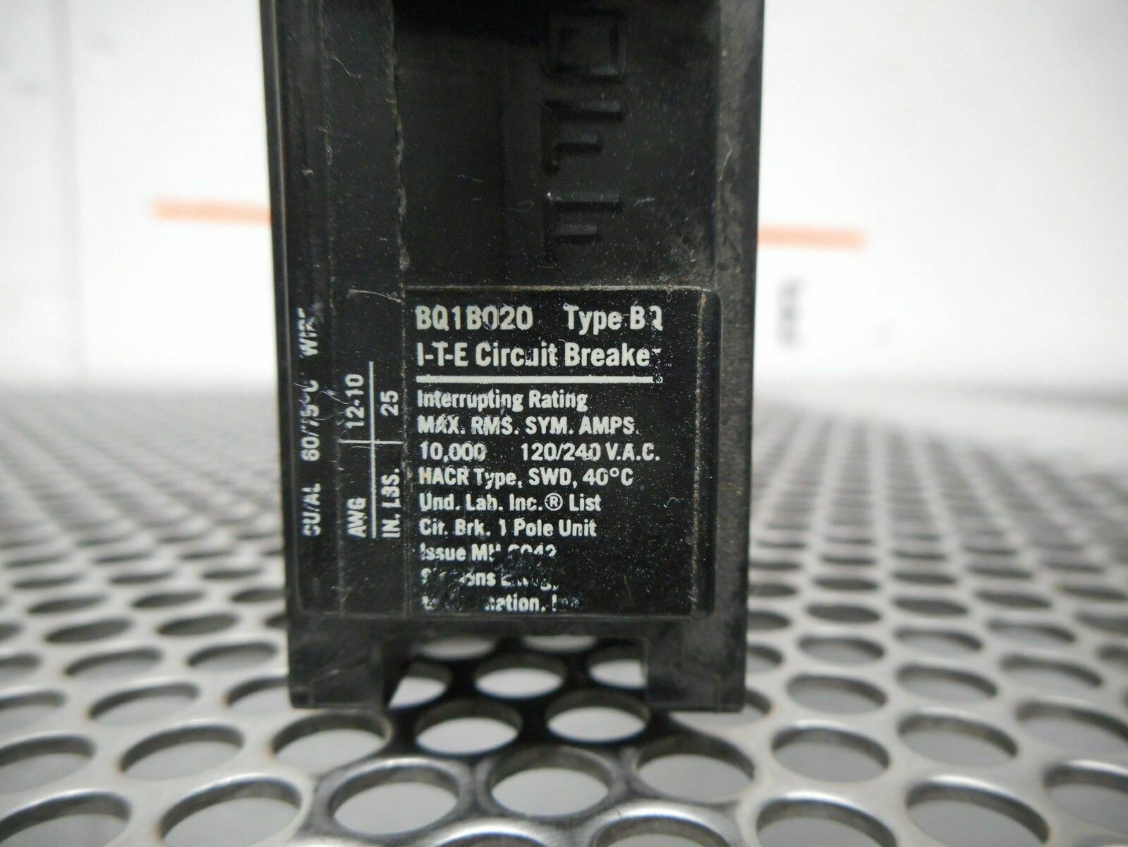 ITE Siemens BQ1B020 Circuit Breakers 20A 1Pole 120/240V Used Warranty ...