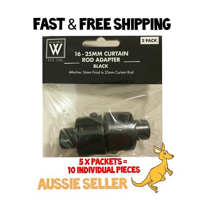 5 x (2 pack) Windoware 16 - 25mm Black Curtain Rod Adaptor Blinds House ...