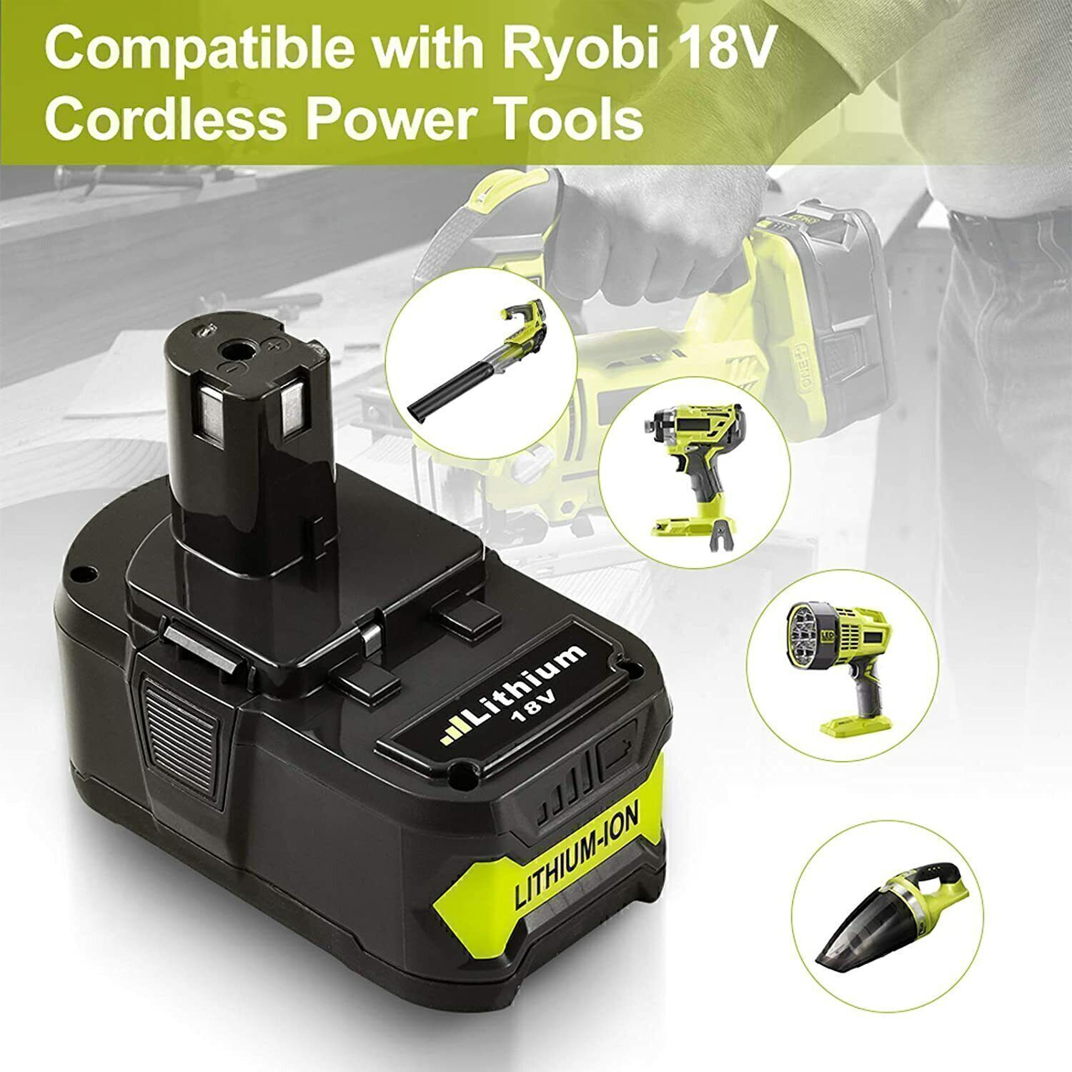 Battery 2X 8.0Ah Lithium-ion For RYOBI P108 18V One+ Plus High Capacity ...