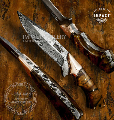 Impact Cutlery Custom Full Tang Damascus Bushcraft Skinning Knife ...