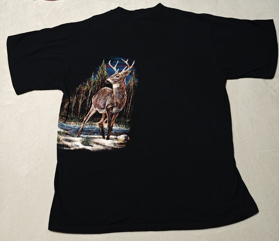 VINTAGE 90's "HAZEL WOOD PREMO" WRAP AROUND DEER PRINT T-SHIRT ADULT XL ...