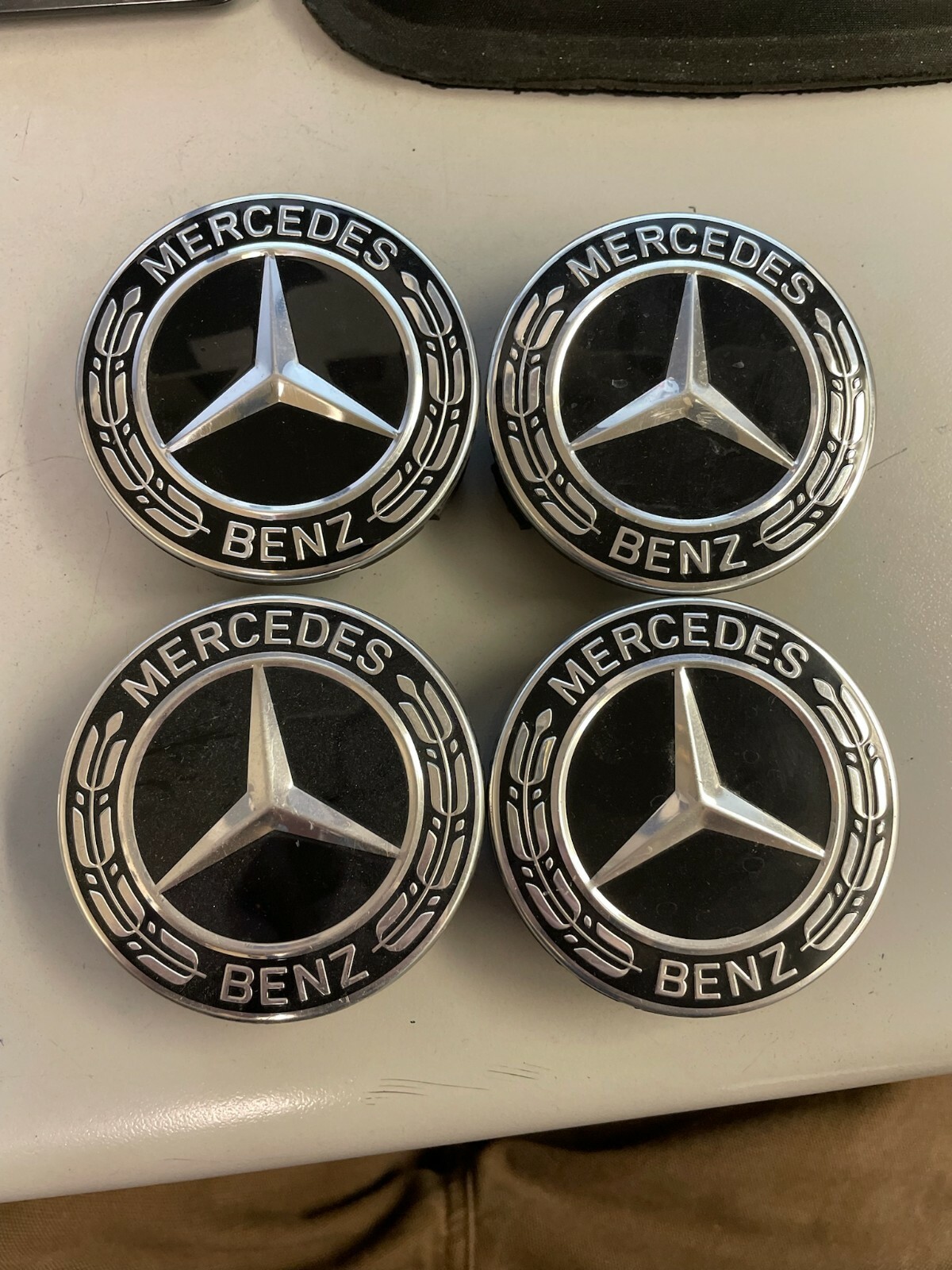 4 ~ OEM Center Cap Mercedes Benz CHROME and BLACK WREATH A2224002100 H3267 3in | eBay