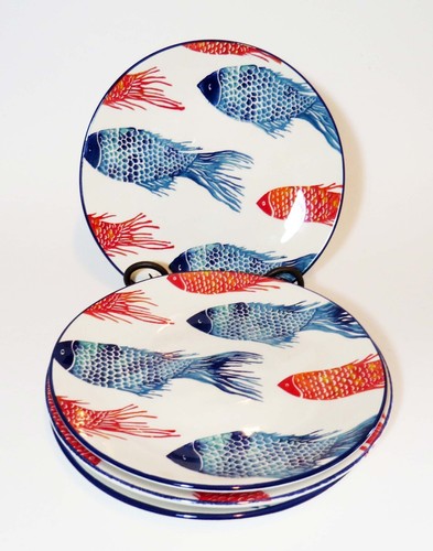 Set/4 PAPART Turkish Coastal 11" Dinner Plates Colorful KOI FISH Hand ...