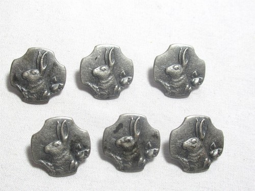Vtg Lot Set of 6 Pewter Look White Metal Rabbit Bunny Buttons | eBay