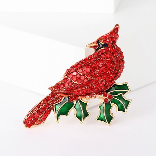 Christmas Northern Cardinal Red Bird Brooch Crystal Rhinestone Animal ...