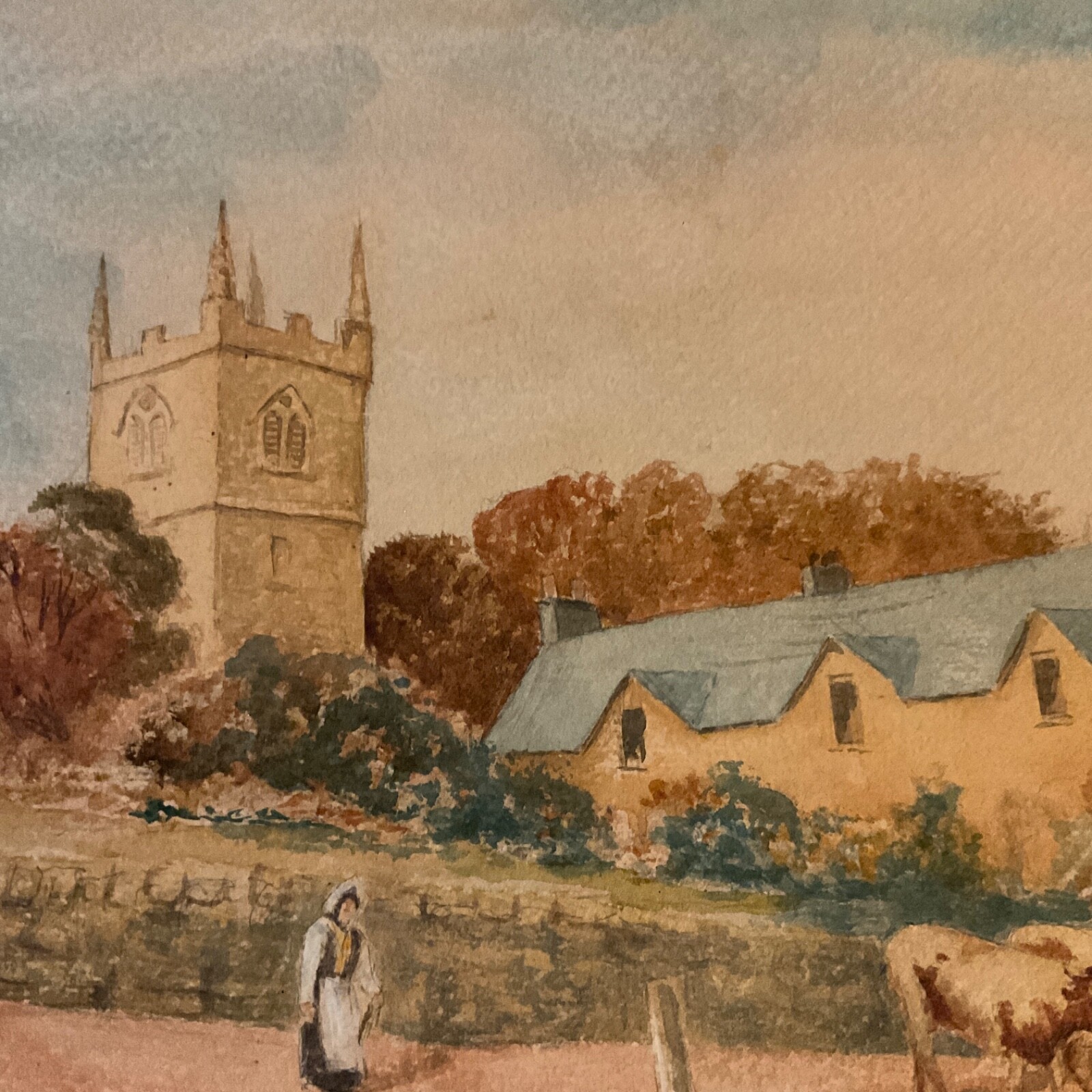 Antique 1900s landscape original PAINTING watercolor hand painted ...