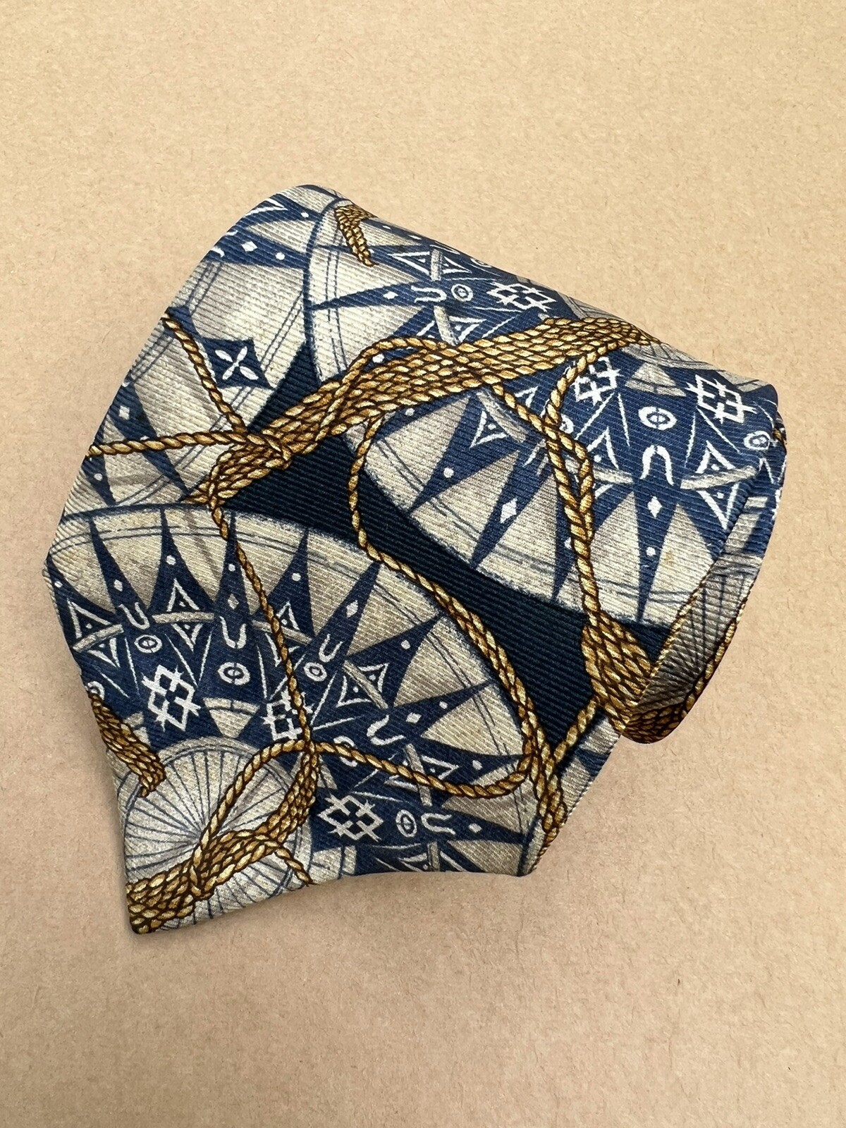 Authentic CELINE PARIS Vintage Compas Design On Multicolor 100%Silk ...