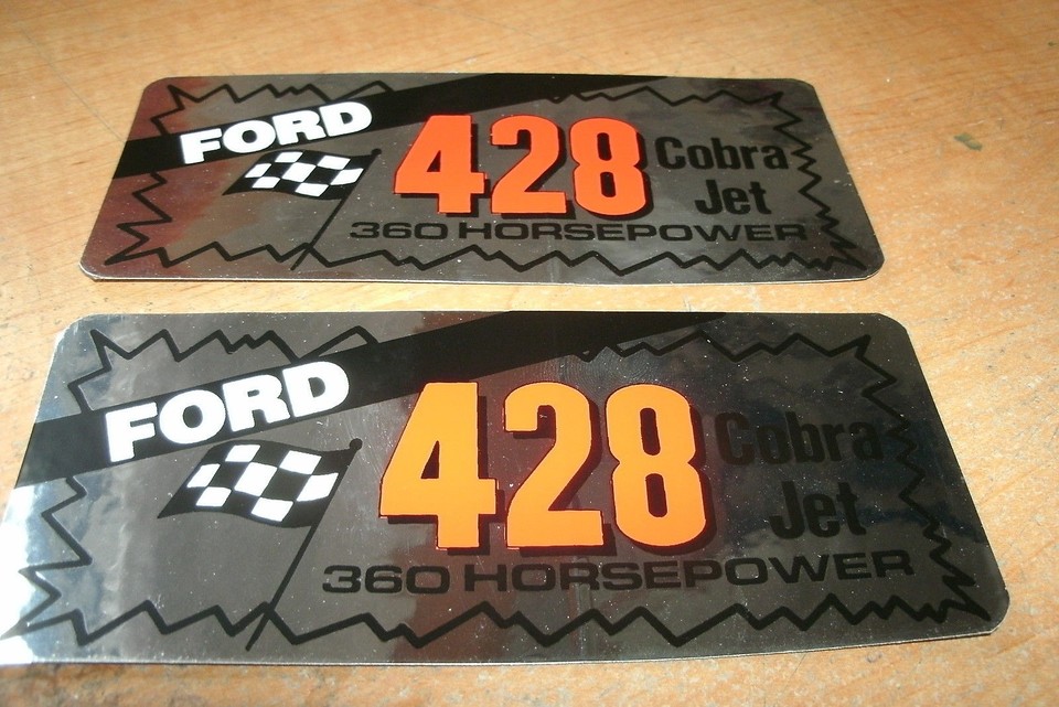 FORD 428CJ 428 COBRA JET 360 HORSEPOWER VALVE COVER DECALS SHELBY ...