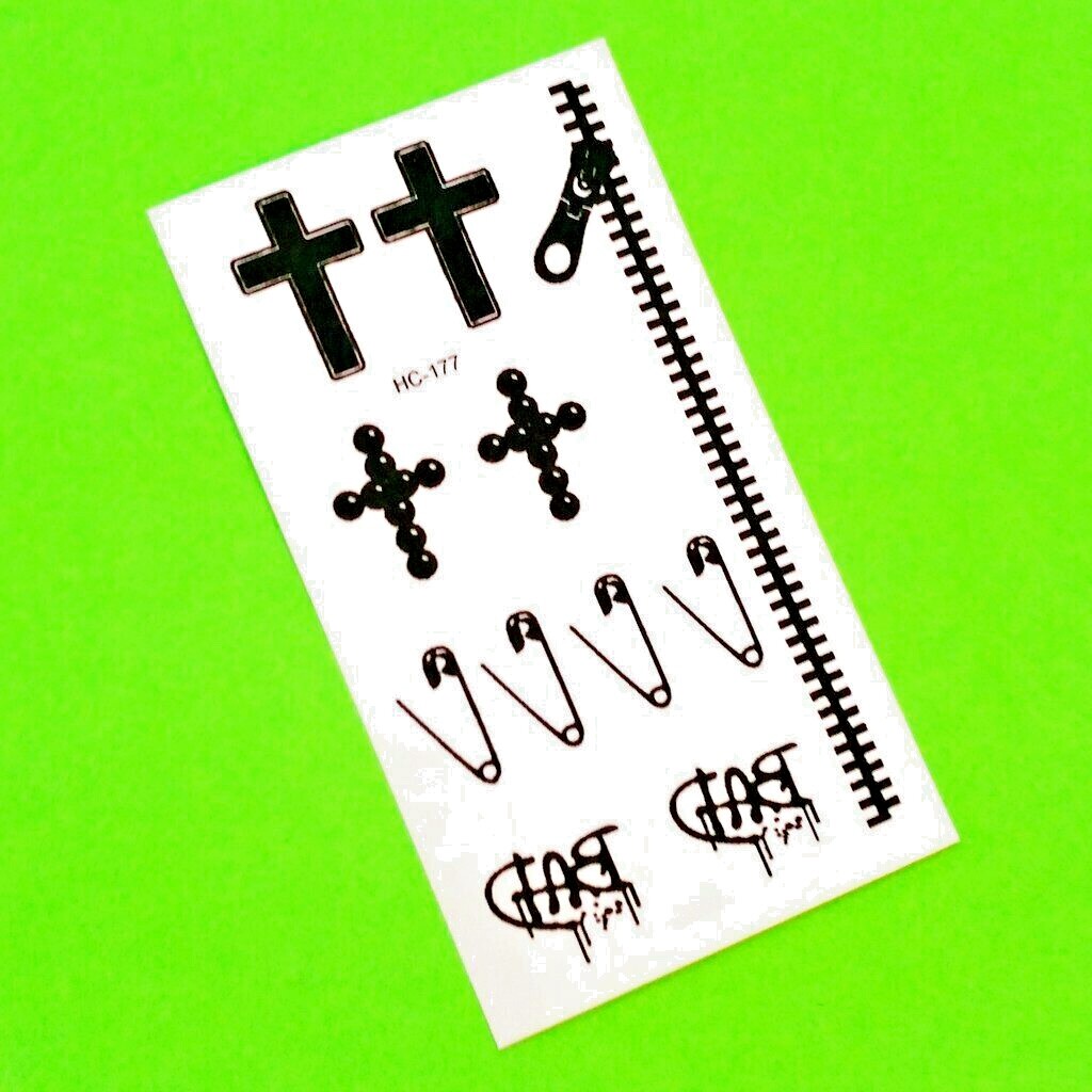 MJ Bad Temporary Tattoo Set - Crucifix Zip Safety Pin Cross Mens Womens ...