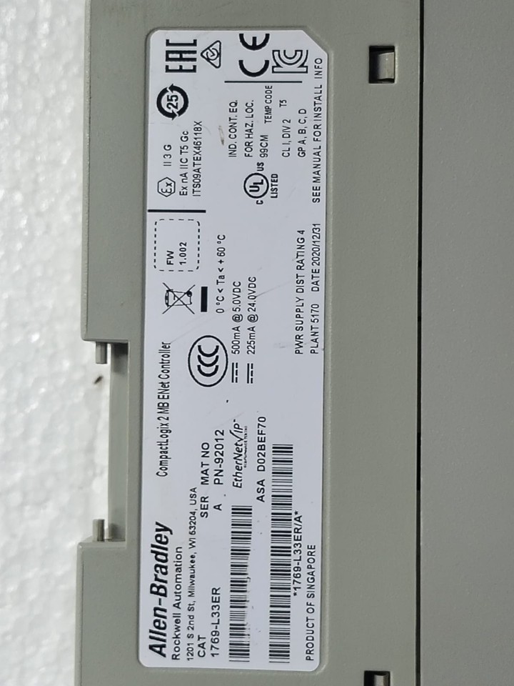 Allen-Bradley 1769-L33ER /A CompactLogix 2MB Enet Controller Sell For ...