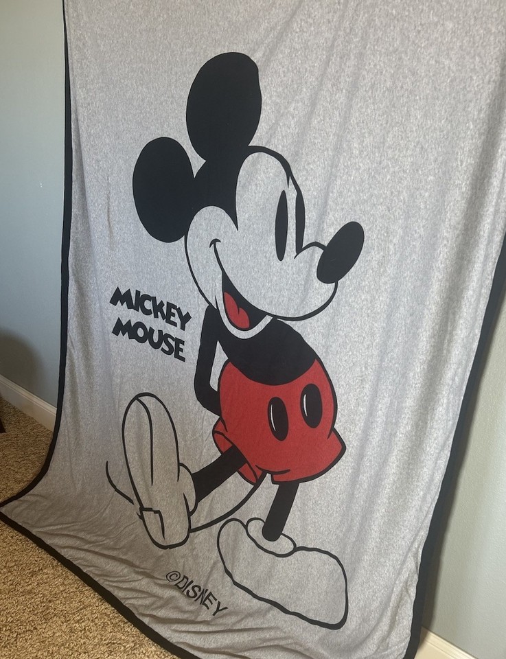 Disney Mickey Mouse GREY & BLACK Standing Icon Throw Blanket-New 60”x72 ...