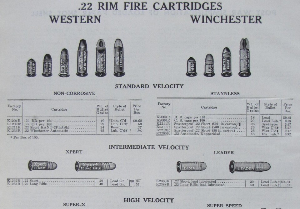 Vintage 1949 WESTERN / WINCHESTER 22 Rifle Cartridges Chart Print Ad | eBay