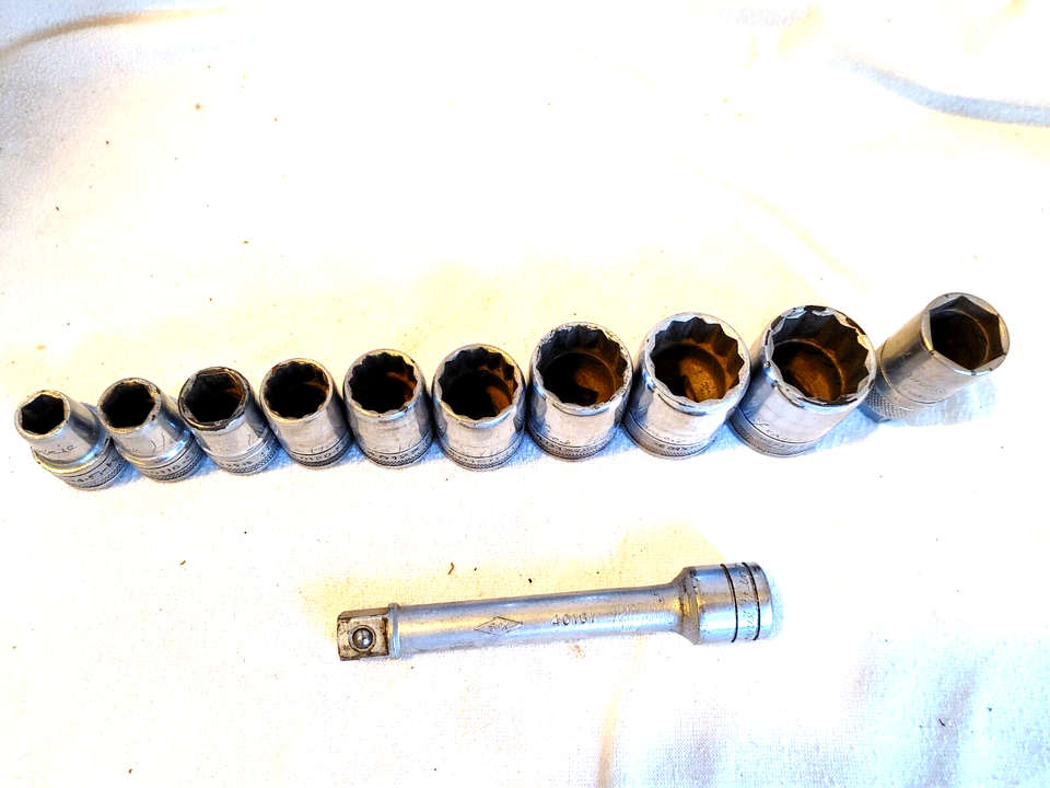 S-K TOOLS 1/2" DRIVE CHROME KNURLED SOCKETS SET OF 10 + 1- 5" EXTENSION ...