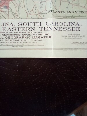 National Geographic Original 1926 Map North & South Carolina Georgia E ...