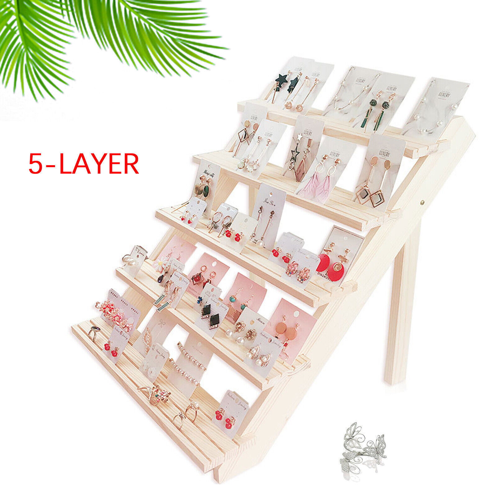 New 5-Tier Solid Wooden Jewelry Display Rack Earring Card Display ...