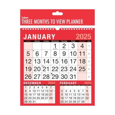 2025 Three Months To View Calendar Wiro Spiral Bound Hanging Wall ...