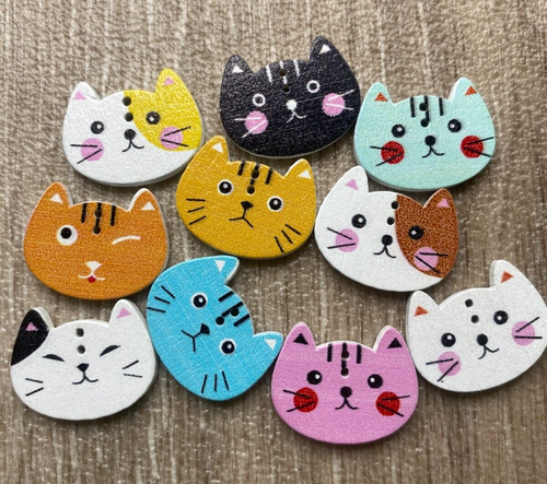 Cat Wooden Buttons Children Animal Knitting Sewing Mixed Colours 20 ...