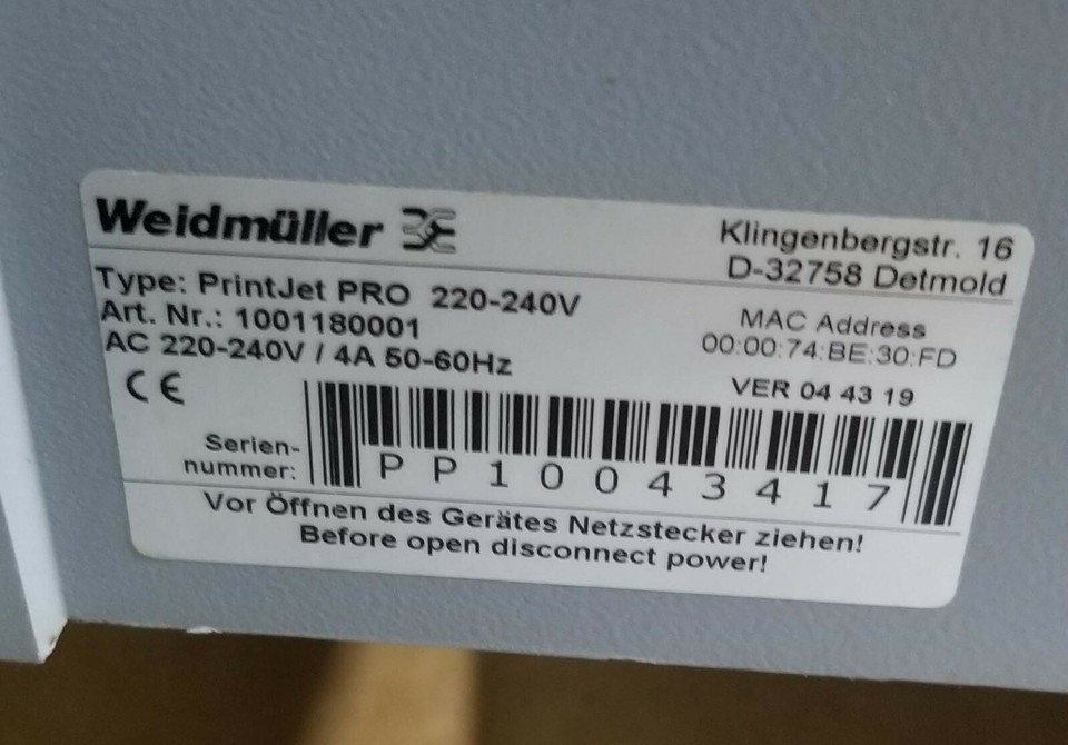 Weidmuller PrintJet PRO 220-240V Tag and Marker Printer | eBay