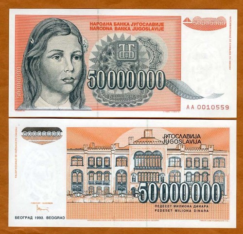 Yugoslavia, 50,000,000 (50000000) Dinara, 1993, P-123, AA UNC ...