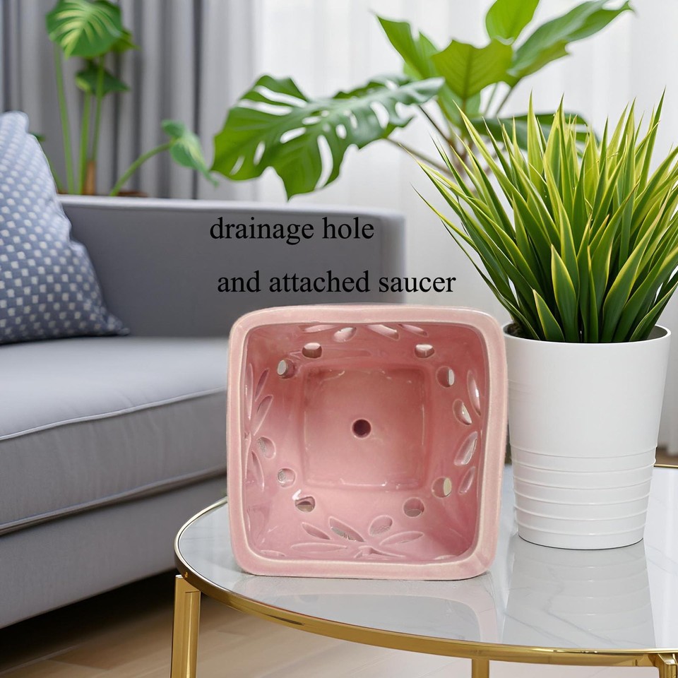 Orchid Pots Holes Square Ceramic Planter 5.5 Inch Pink | eBay