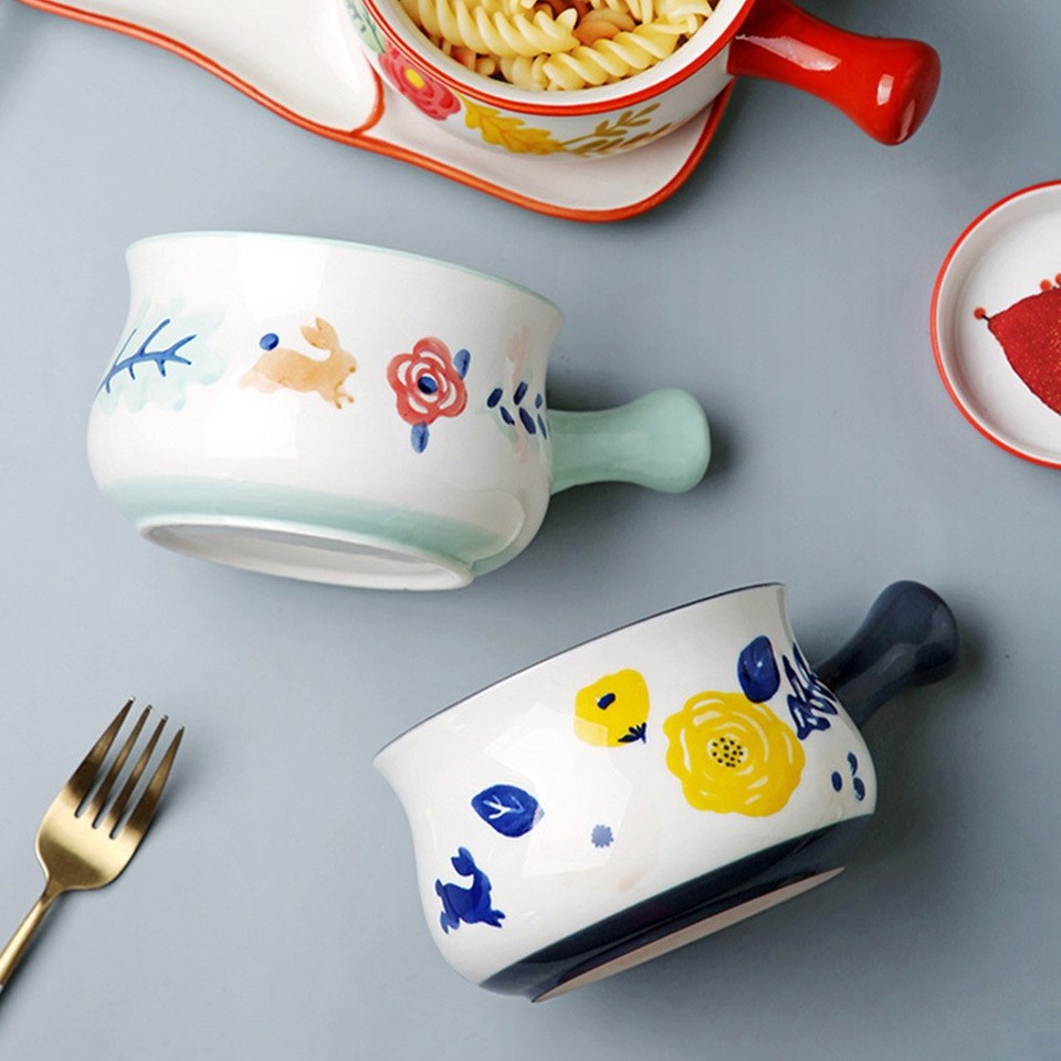 1Pc Handle Milk Instant Noodle Pot Ceramic Soup Milk Pot Breakfast Bowl ...