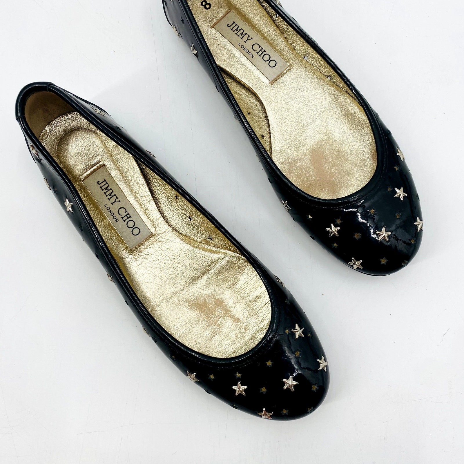 Jimmy Choo Black Patent Leather Stars Studded Ballet … - Gem