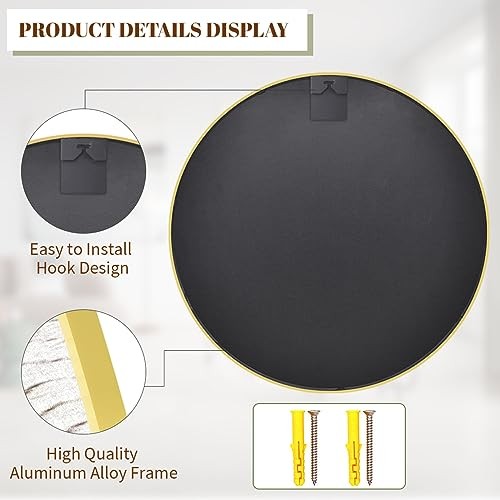 20 Inch Round Mirror, Metal Frame Circle Mirror, Wall Mounted 20"L x 20 ...