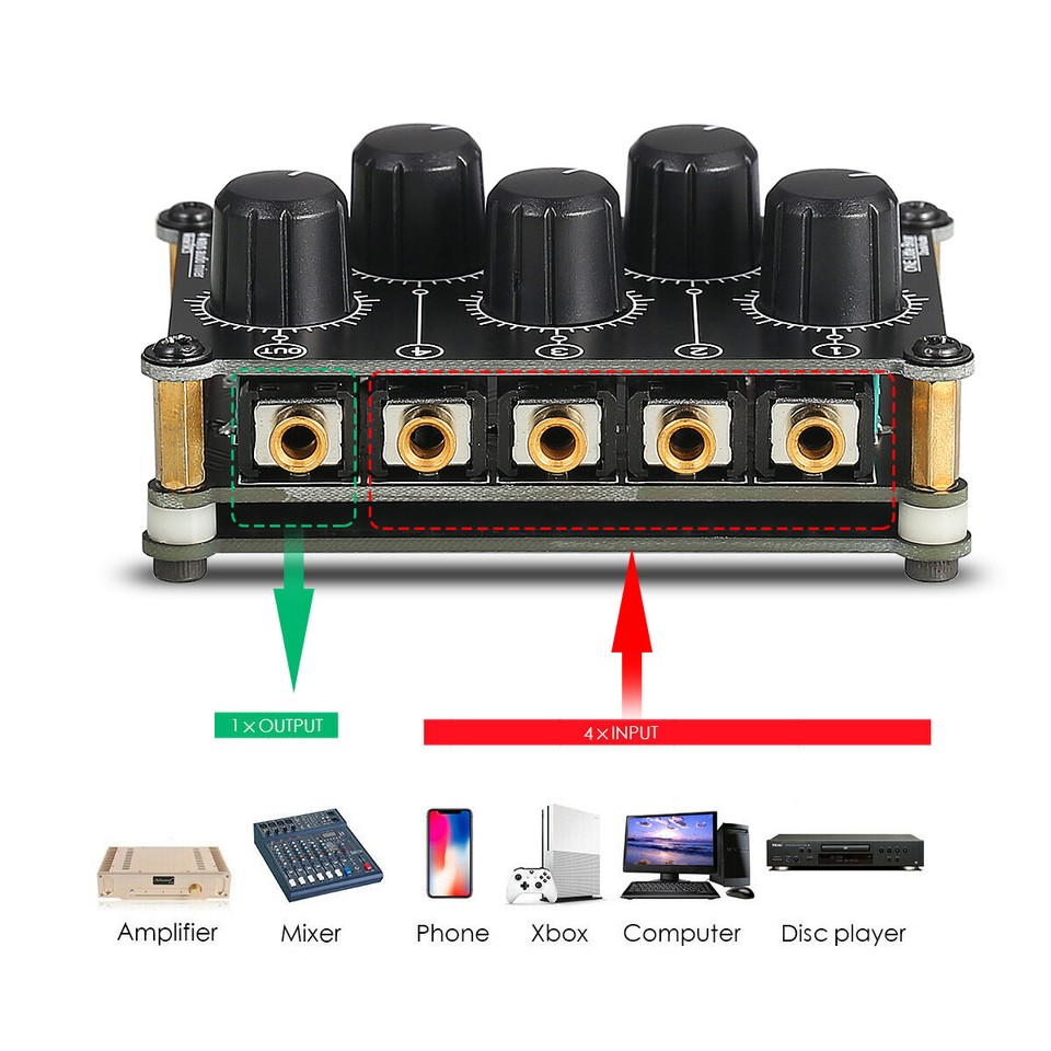 Mini Portable Stereo 4 Channel Audio Mixer Passive Live Studio Console ...