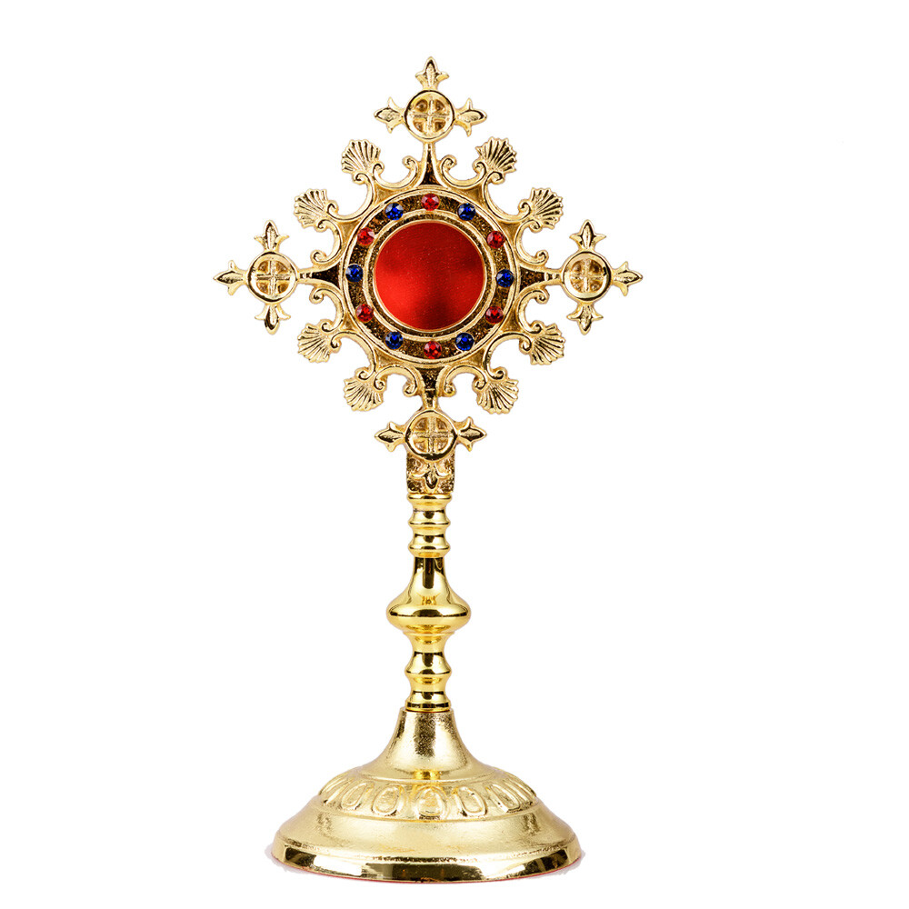 Monstrance reliquary H 25cm with stones Golden reliquary holder home ...