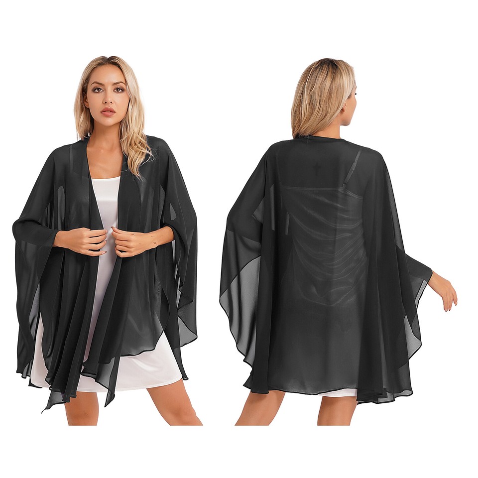 Womens Sheer Chiffon Cape Open Front Cardigan Shawls Travel Vacation ...