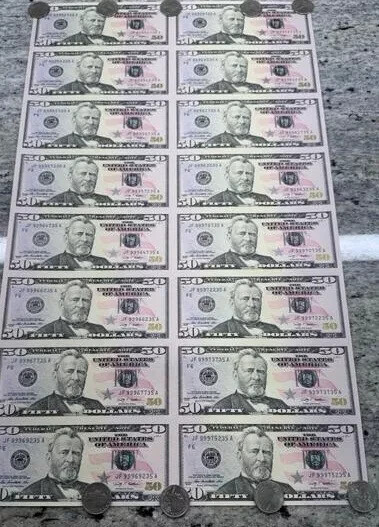 2009 $50 dollars 16 Note bills Sheet FORT WORTH Texas Uncut Currency ...