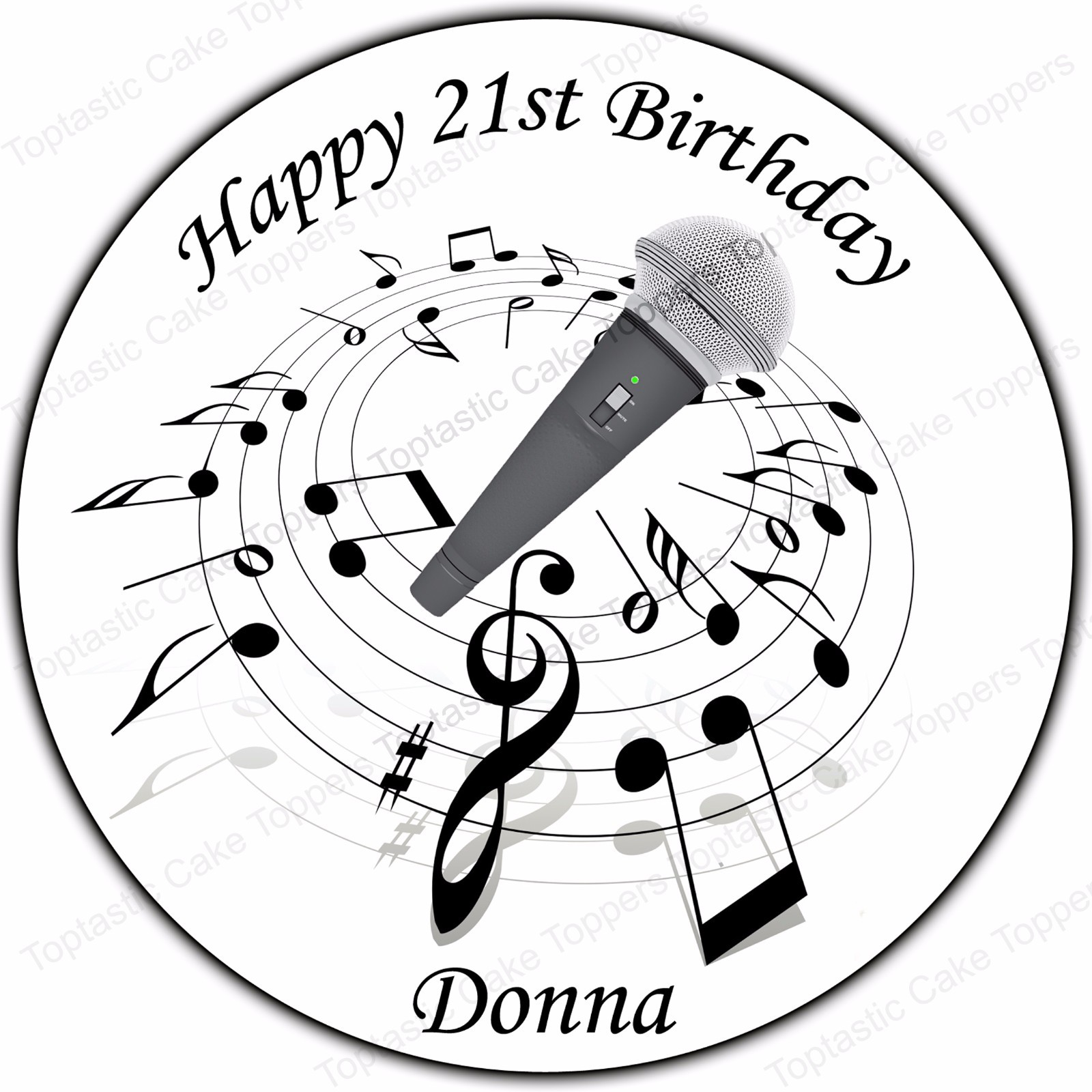 Personalised Microphone Music Singing Edible Icing Birthday Party Cake ...