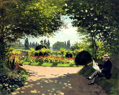 Adolphe Monet Reading in the Garden Painting by Claude Monet 8x10" Art ...