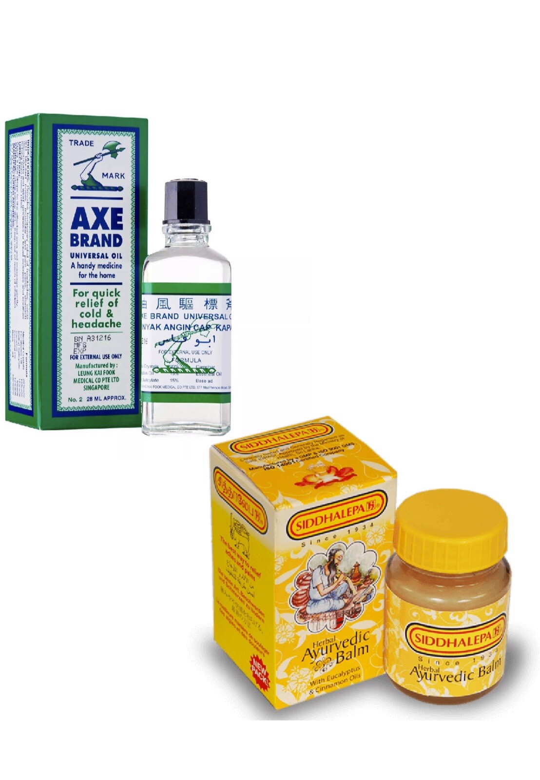 1 56ml Axe Brand Universal Oil AND 1 50g Siddhalepa Ayurvedic Balm (UK ...