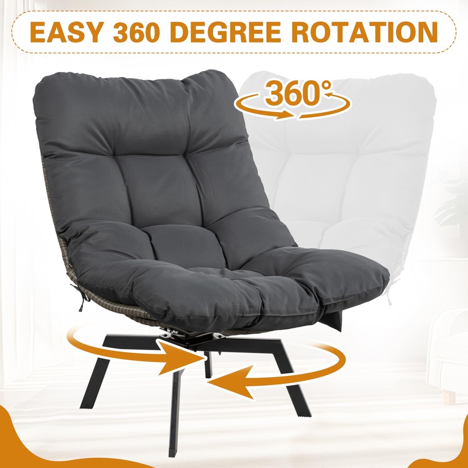 Outdoor Wicker Swivel Chair,Grey Rattan Patio Rotating Chair with ...