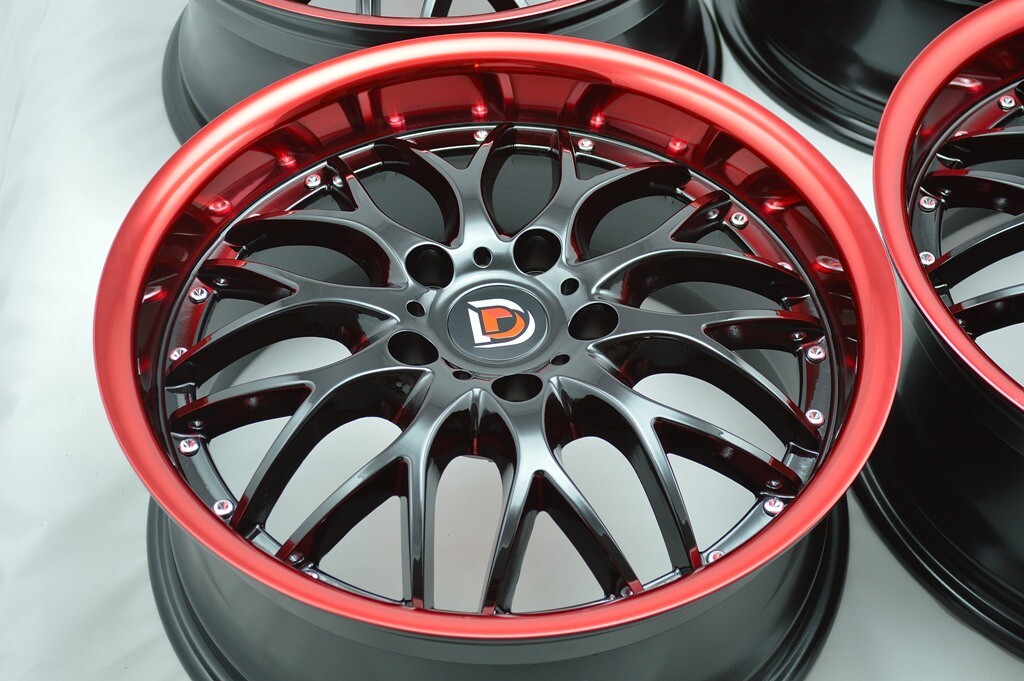 Set of 4 New 17x7.5 DDR R19 Black Red Lip 17" Wheels Rims 5x114.3 38mm ...