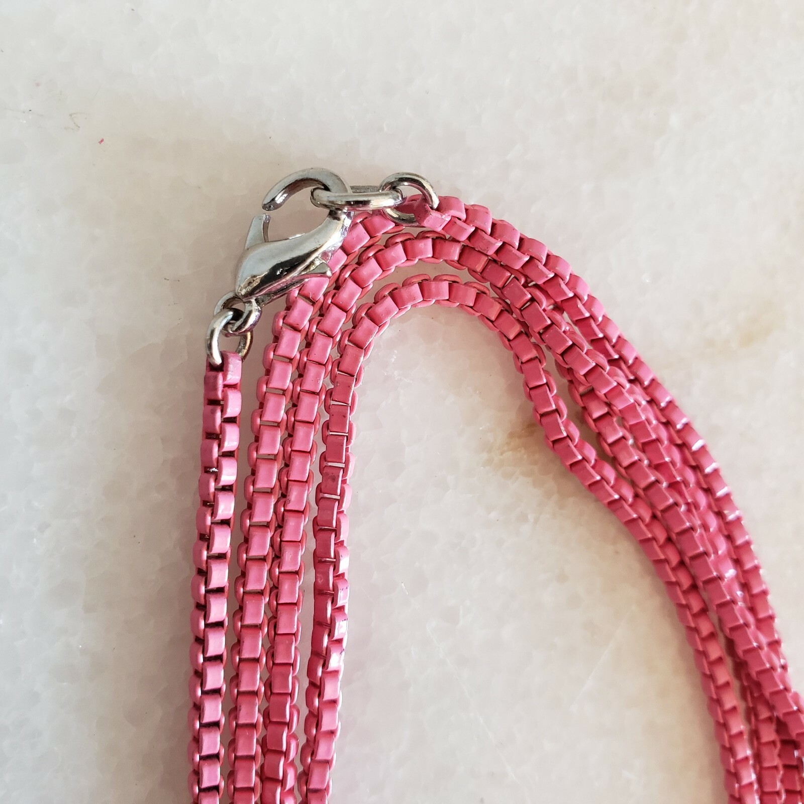 Long Pink Metal Chain 24" Necklace - Gem