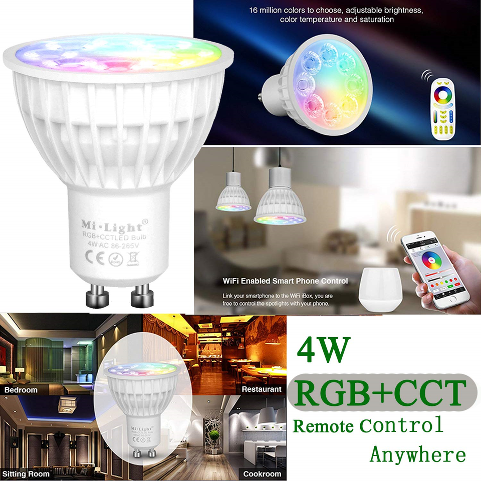 Mi Light / MIBOXER 4W GU10 mr16 RGB+CCT LED Bulb sport RGBW Dimmable 2 ...