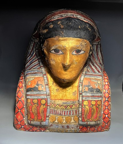 ANCIENT EGYPTIAN LIFESIZE COPTIC MUMMY MASK WITH GOLD GILDING ...