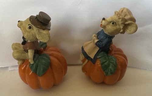 Thanksgiving 2.5” Mice Sitting on Pumpkin Mouse Ceramic Lady Man Boy ...