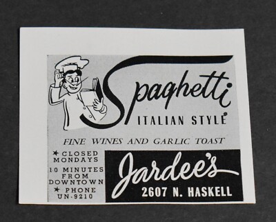 1951 Print Ad Dallas Texas Spaghetti Italian Style Jardee's 2607 N ...