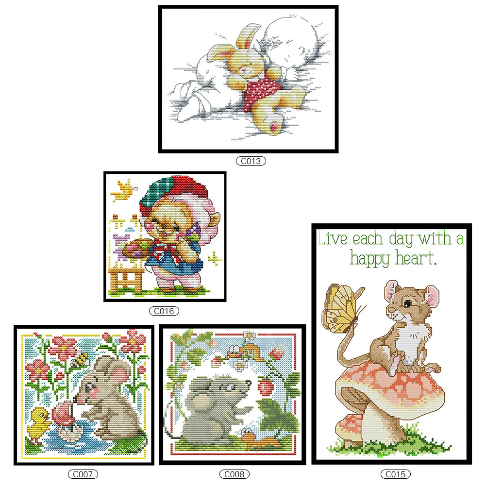 Cartoon Animal Cross Stitch Embroidery Kits DIY Stamped Picture 14CT ...