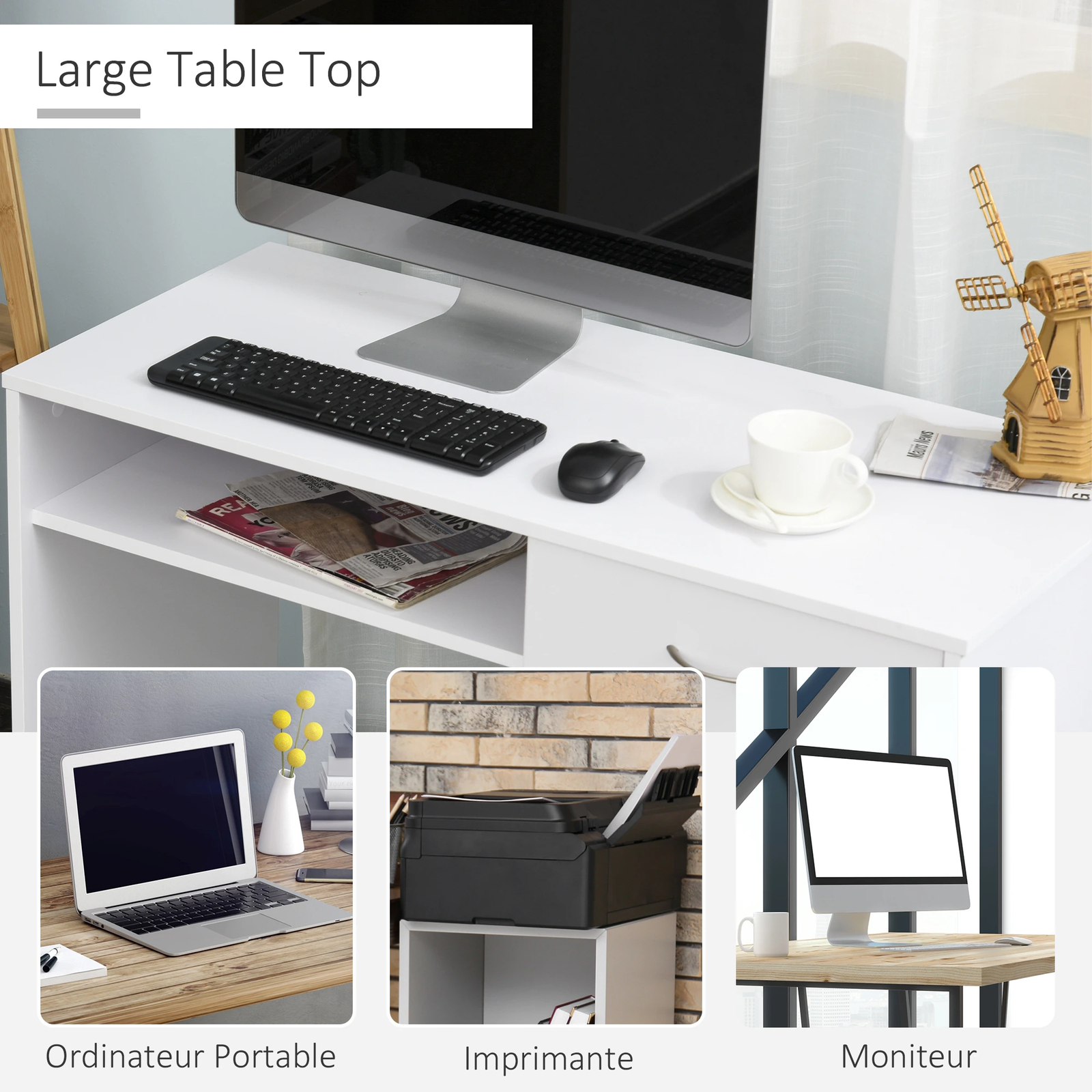 Small Computer Desk with Drawers White Laptop Writing Dressing Table ...