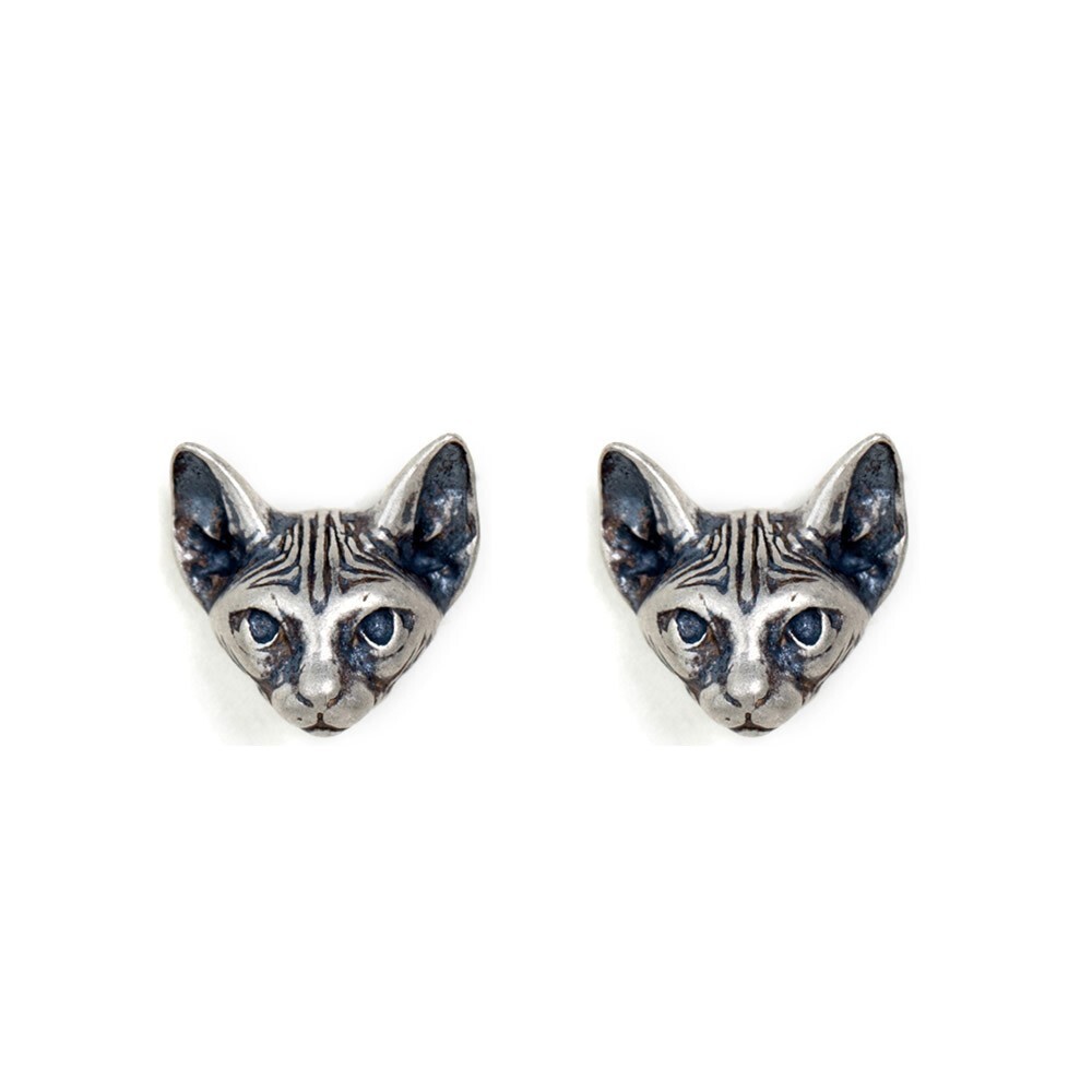 925 Sterling Silver Cat Head Ear Studs Earrings Gothic Punk Rock ...