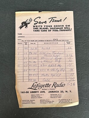 VINTAGE Radio Receipt Lafayette Radio New York City Ephemera | eBay