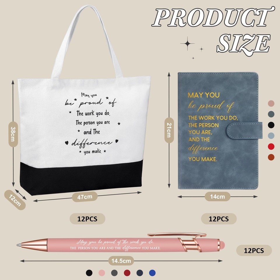 12 Sets Thank You Appreciation Gifts Leather Notebooks Canvas Tote Bags ...