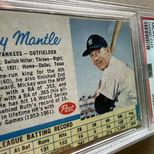 Mickey Mantle Vintage Baseball Card PSA Authentic Hand Cut 1962 Post ...