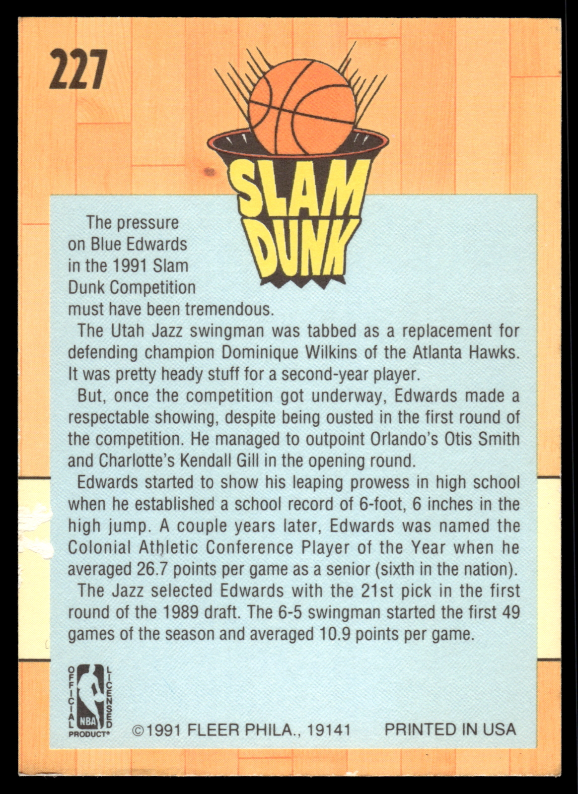 1991 Fleer #227 Theodore Edwards Slam Dunk Utah Jazz | eBay