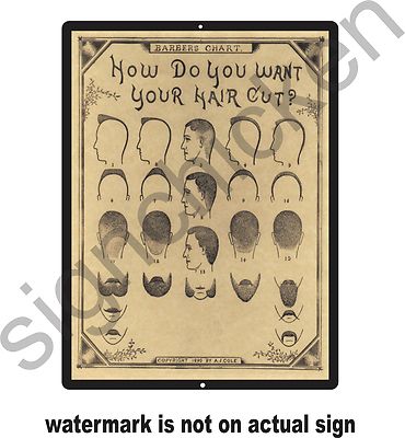 OLD BARBER HAIR CHART, REPRODUCTION / BARBER SHOP SIGNS, BARBER, SALON ...