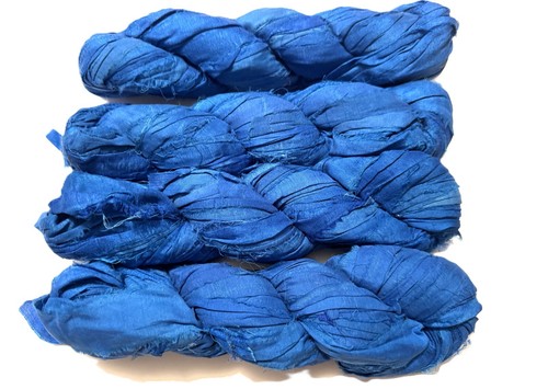 100g Recycled Sari Silk Ribbon Yarn Royal Blue shades | eBay